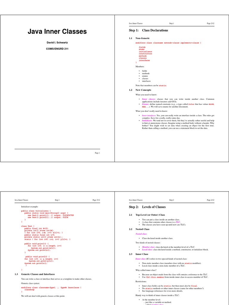 Java Inner Classes Step 1 Class Declarations Pdf Class Computer Programming Method
