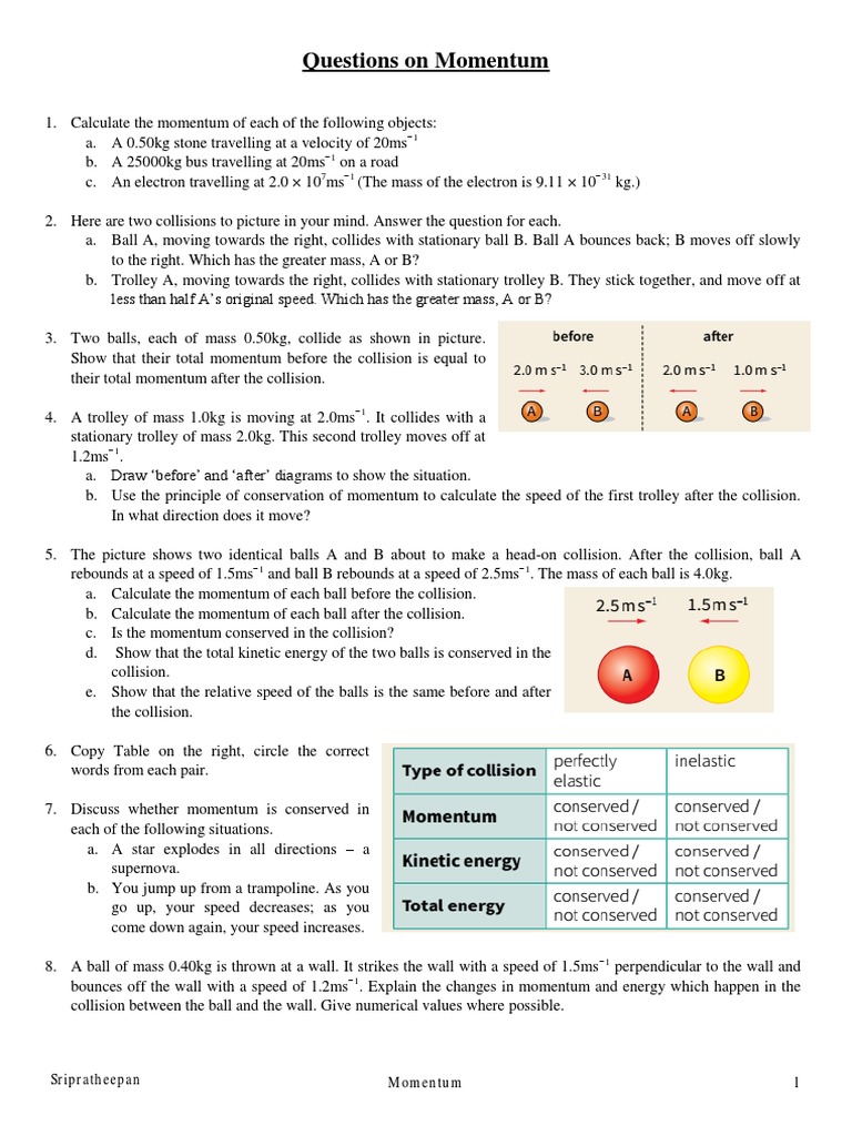 Questions On Momentum | PDF | Collision | Momentum