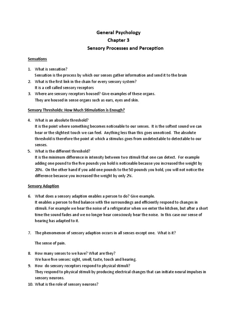 General Psychology Questions and Answers For Chapter 3 | PDF | Senses ...
