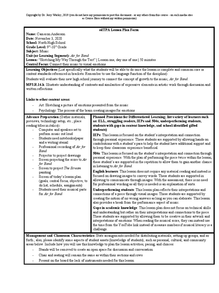Blank Edtpa Lesson Plan Template | PDF | Emotions | Lesson Plan