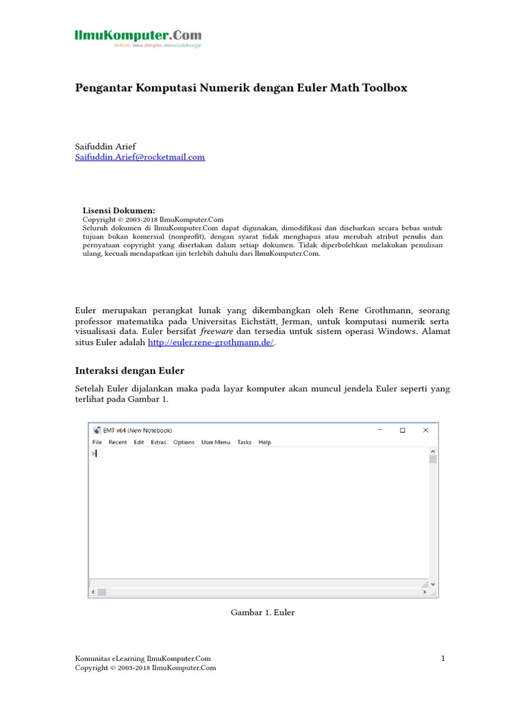 Pengantar Komputasi Numerik Dengan Euler Math Toolbox | PDF