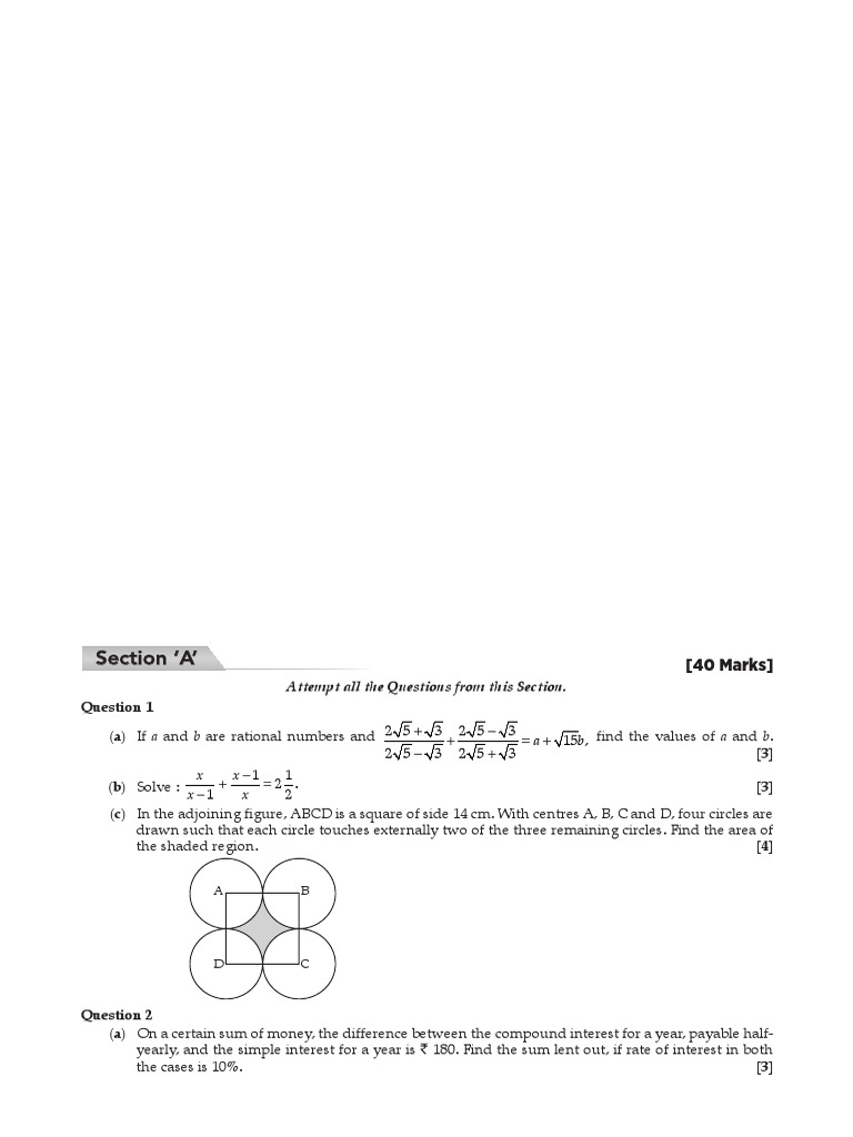 Model Test Paper Maths ICSE Class IX IV | PDF | Rectangle | Triangle