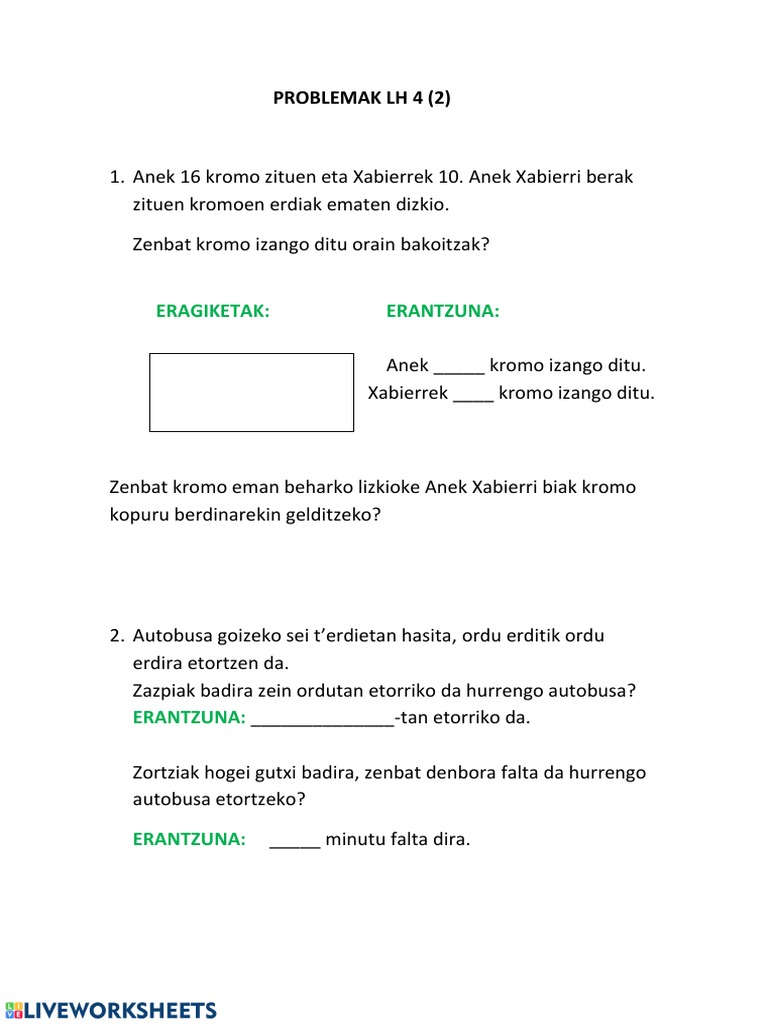 Problemak LH 4 (2) : Eragiketak: Erantzuna | PDF
