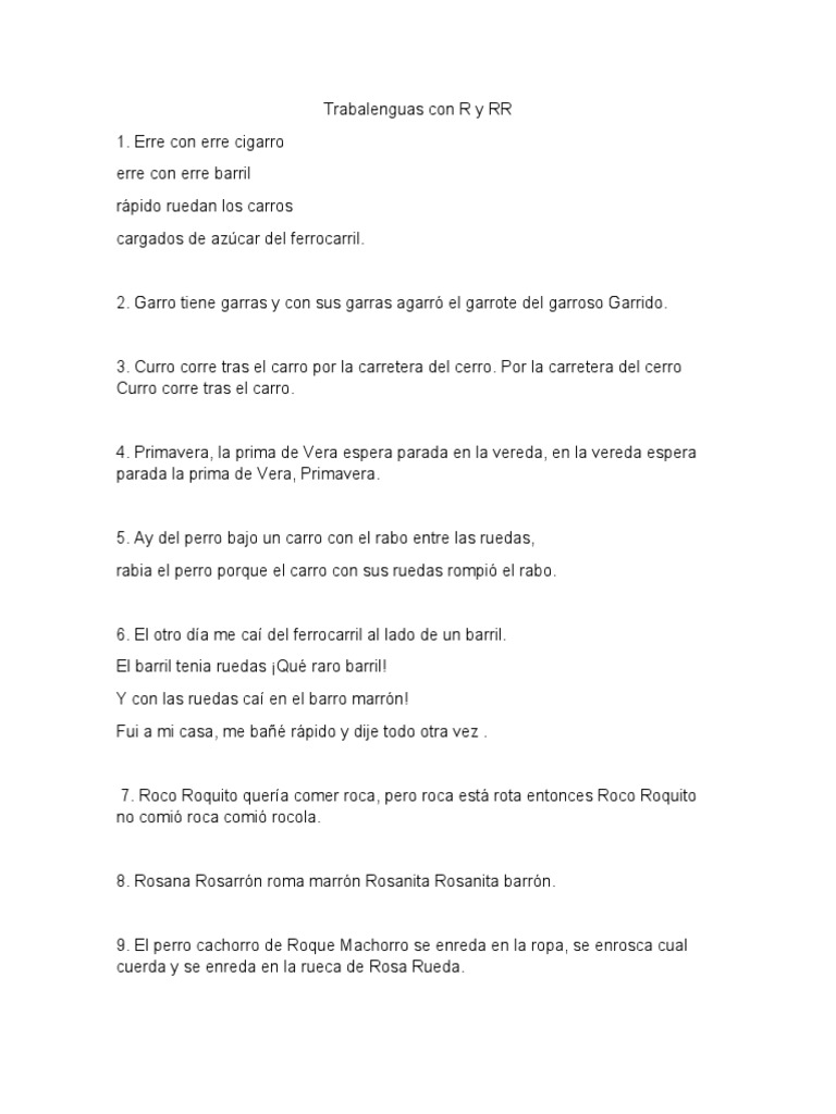 Trabalenguas Con R y RR | PDF