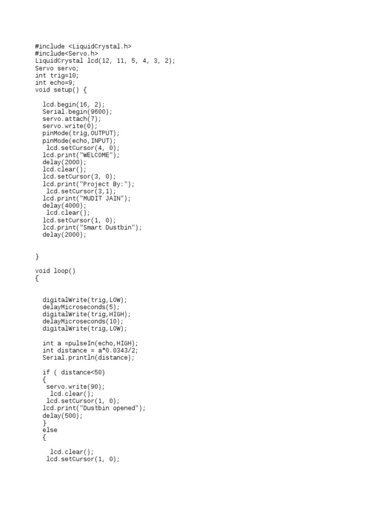 Smart Dustbin Using Ultrasonic Sensor | PDF