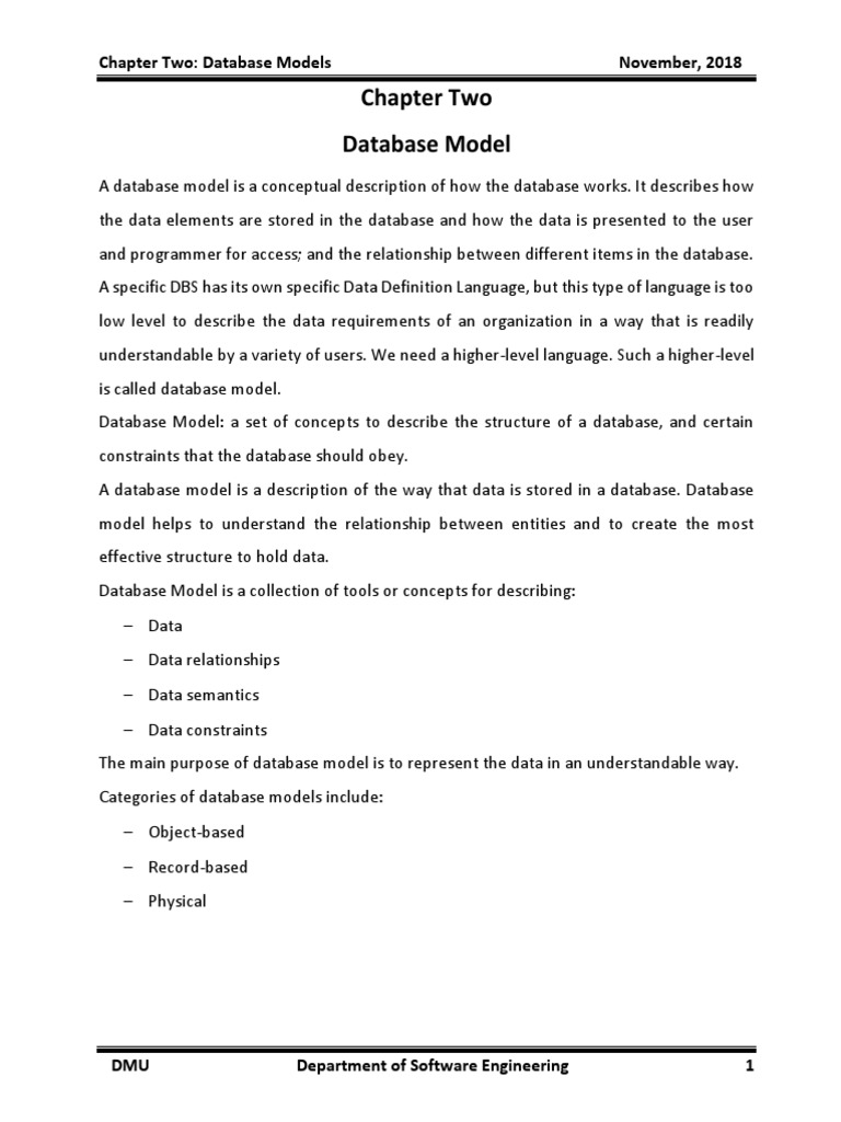 Chapter 2 - Database Models | PDF | Conceptual Model | Databases
