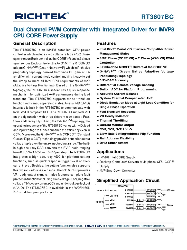 Dual Channel PWM Controller With Integrated Driver For IMVP8 CPU CORE Power Supply | PDF ...