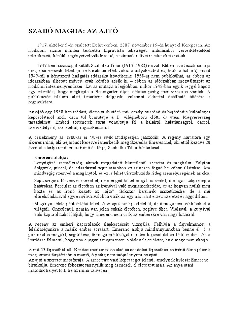 Szabó Magda - Az Ajtó | PDF