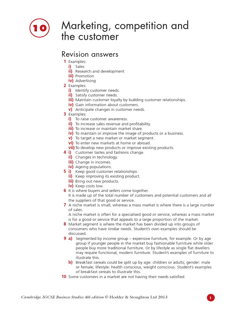 Marketing, Competition and The Customer: Revision Answers | PDF | Sales ...