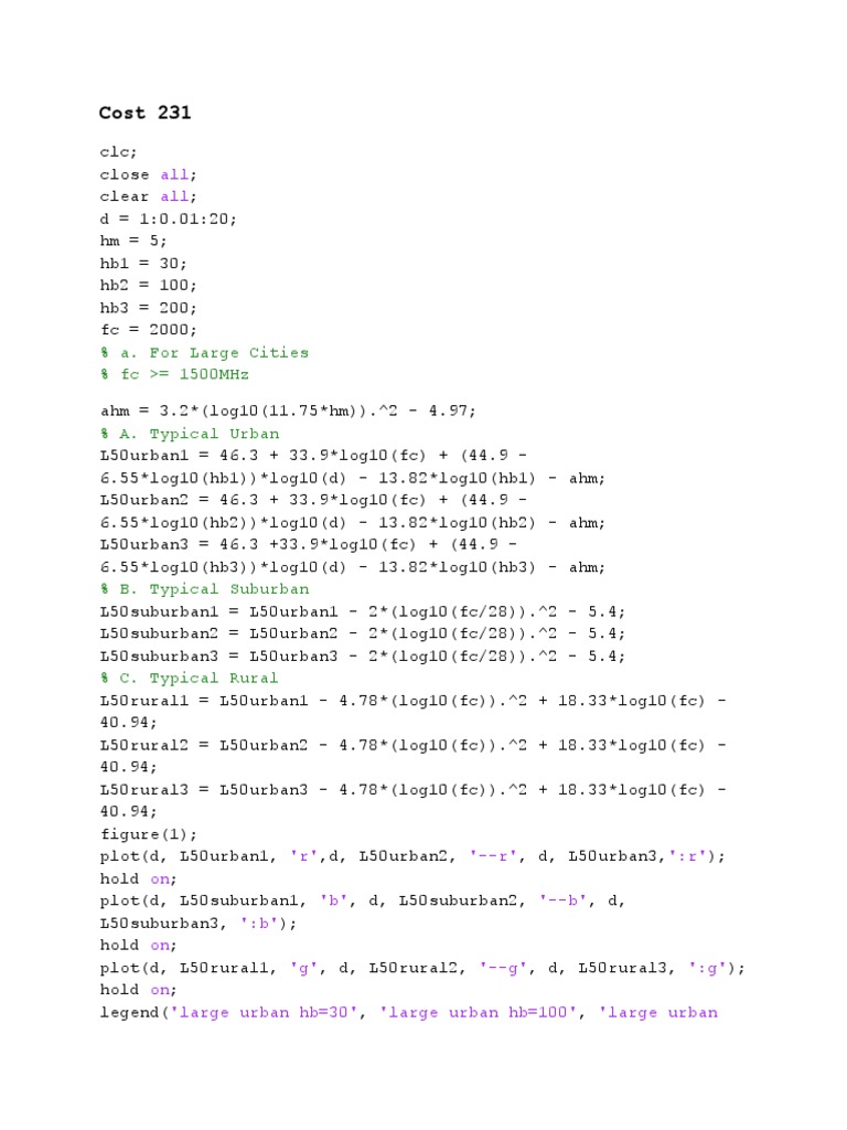 Cost 231 Matlab | PDF