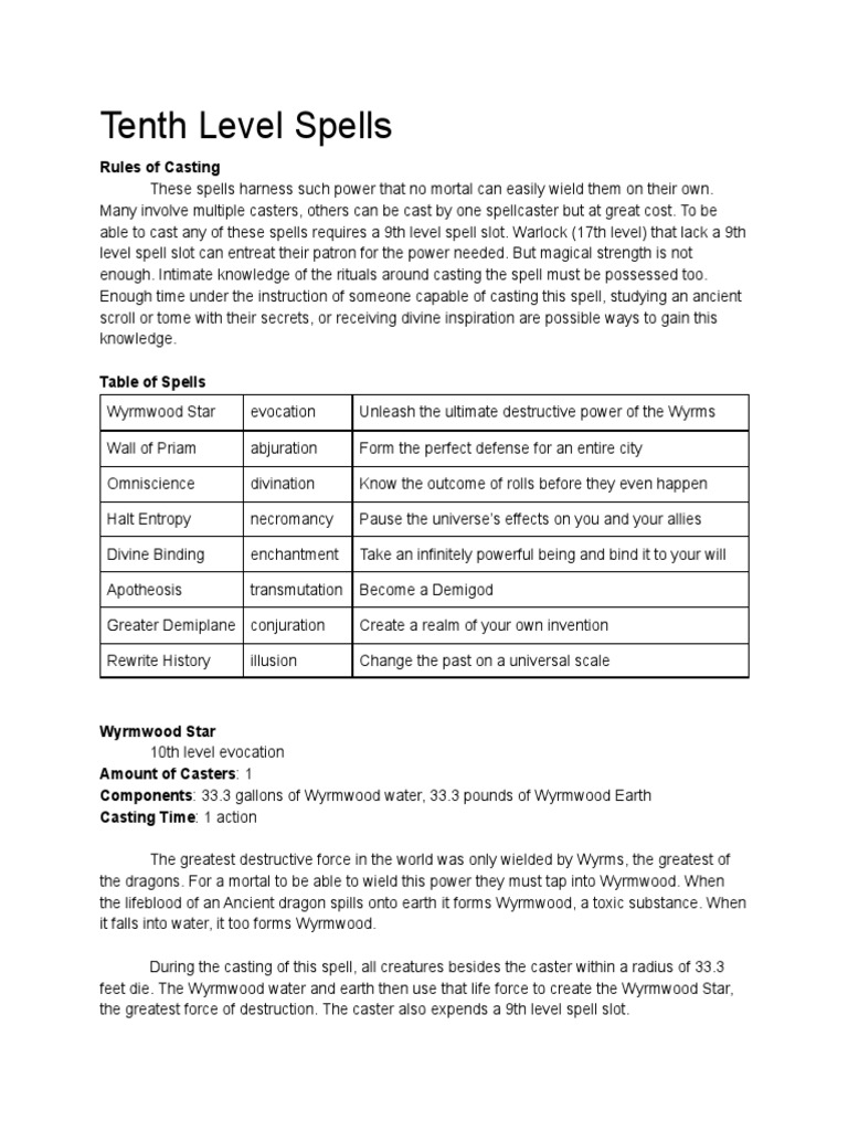 10th Level Spells (5e Homebrew) | PDF | Law