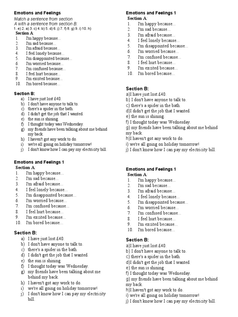 Section A:: Match A Sentence From Section A With A Sentence From ...