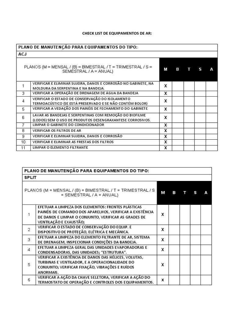 Check List de Equipamentos de Ar | PDF | Geladeira | Alternador de ...