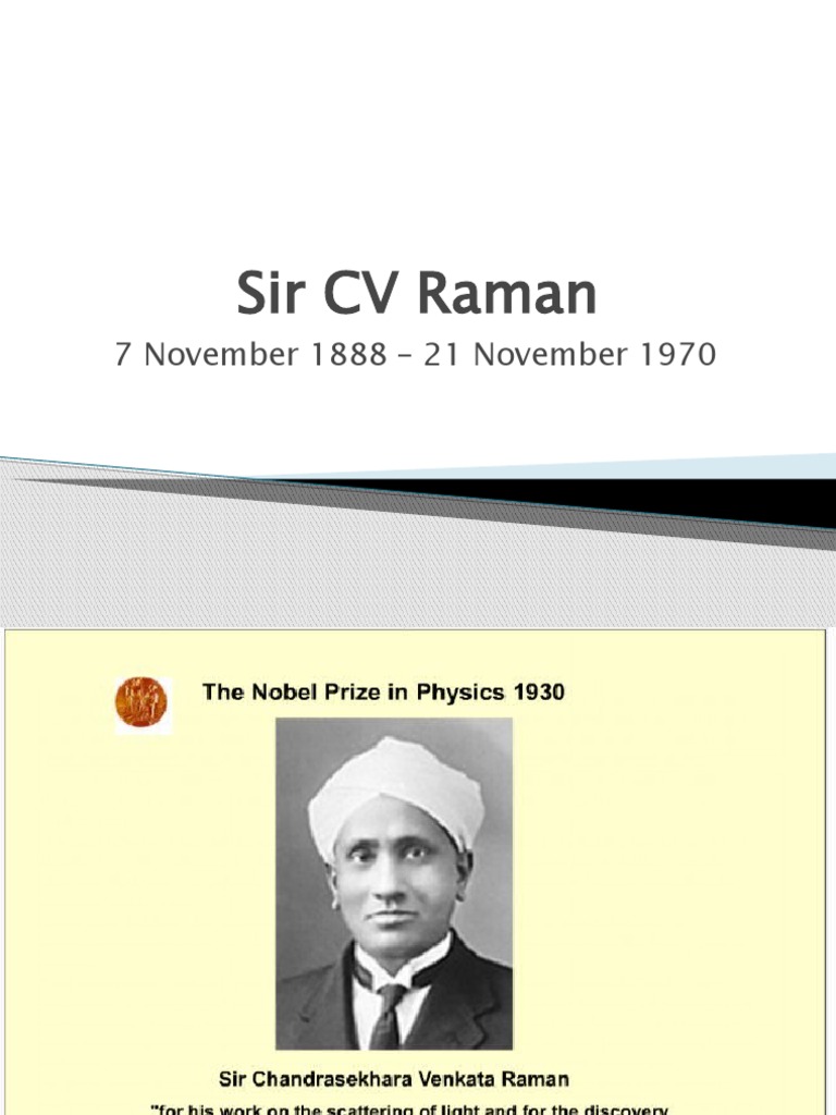 Sir CV Raman: 7 November 1888 - 21 November 1970 | PDF | Physical ...
