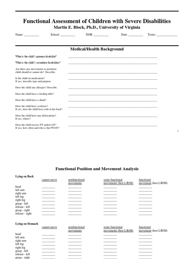 A Functional Assessment of Movement and Positioning Abilities for ...