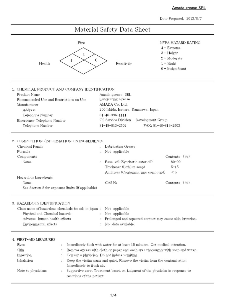 Material Safety Data Sheet | PDF | Dangerous Goods | Superfund