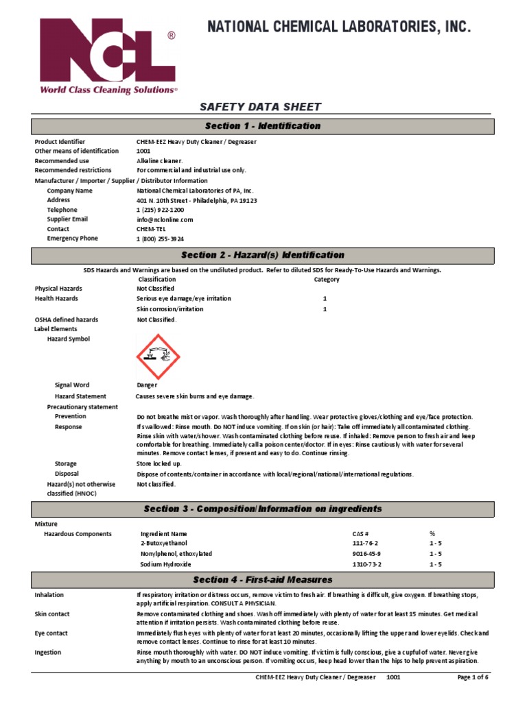 National Chemical Laboratories, Inc.: Safety Data Sheet | PDF ...