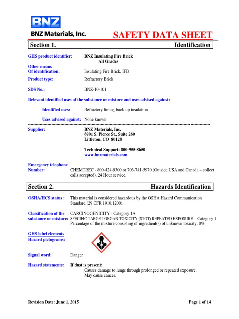 Safety Data Sheet: Section 1. Identification | PDF | Silicon Dioxide ...
