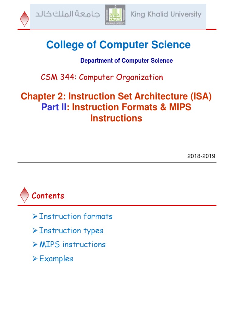 College of Computer Science: Chapter 2: Instruction Set Architecture (ISA) : Instruction Formats ...