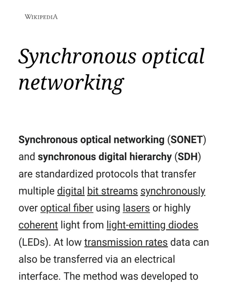 SONET and SDH: Optical Networking Explained | PDF | Wavelength Division ...