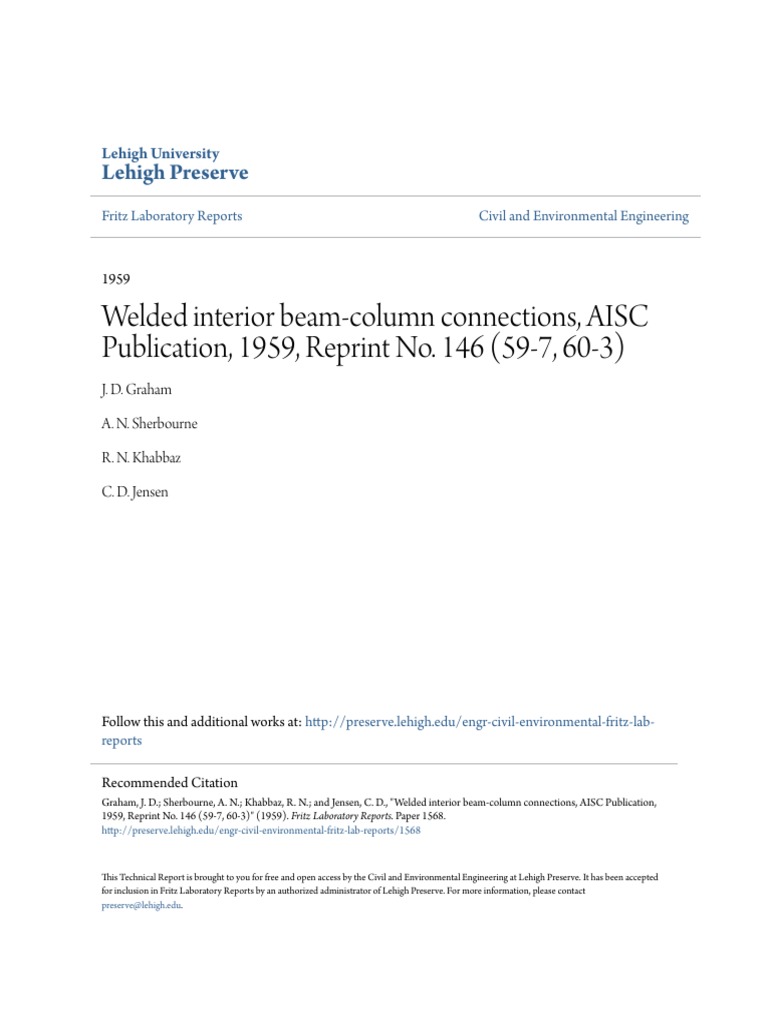 Welded Interior Beam-Column Connections, AISC Publication, 1959 ...