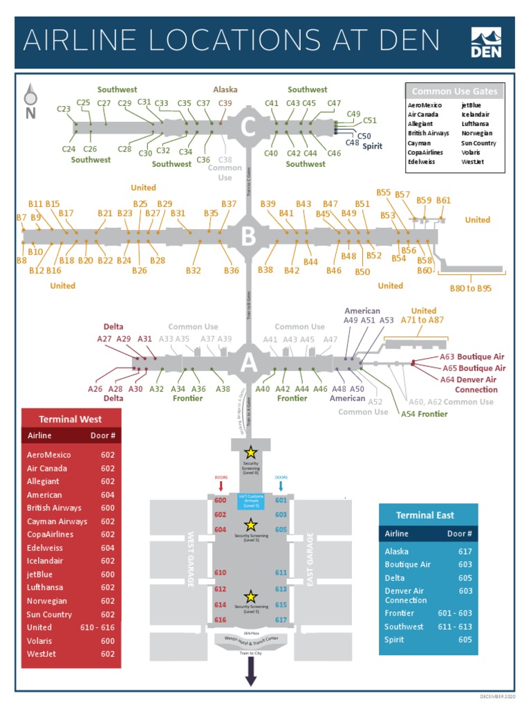 Airline Locations at Denver International Airport (DEN) Terminal Map ...