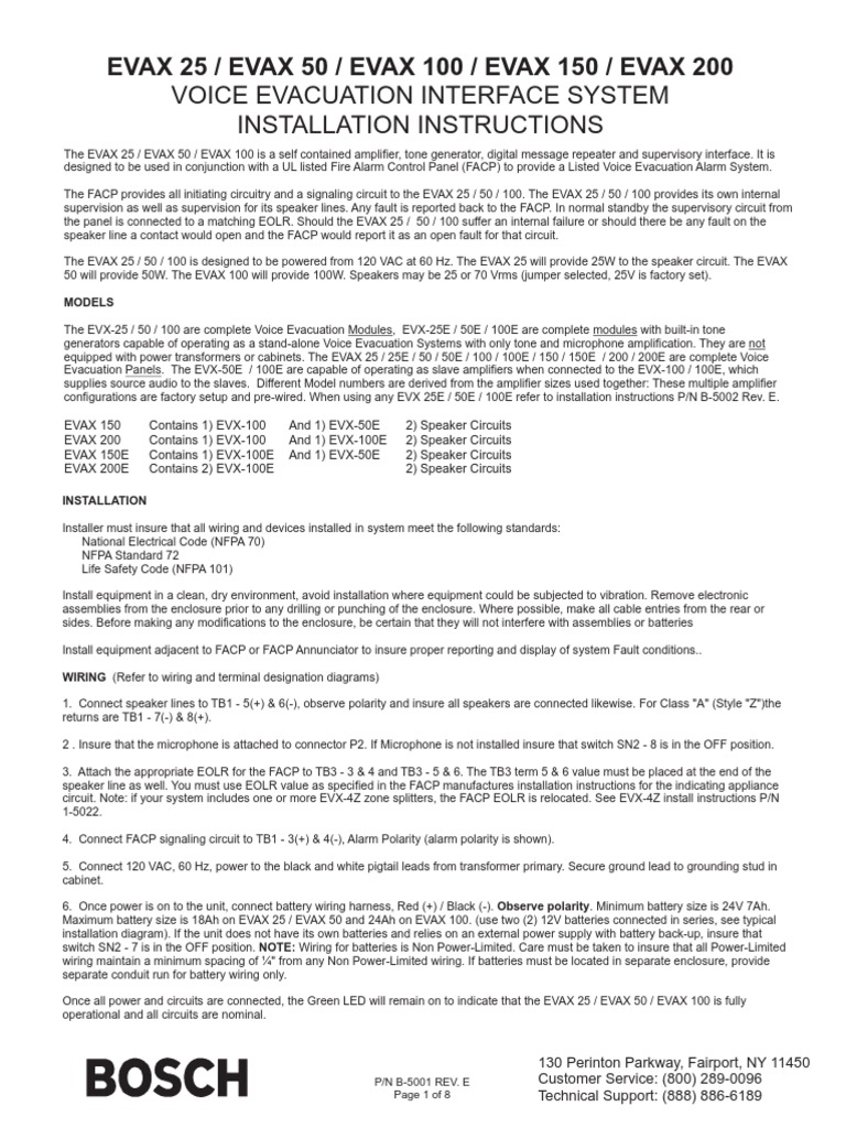 Voice Evacuation Interface System Installation Instructions: EVAX 25 ...