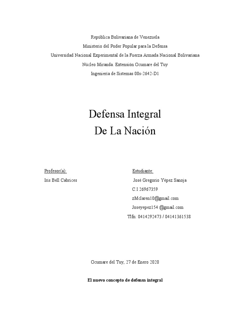 Conceptos de Defensa Integral en Venezuela | PDF | Militar | Defensa