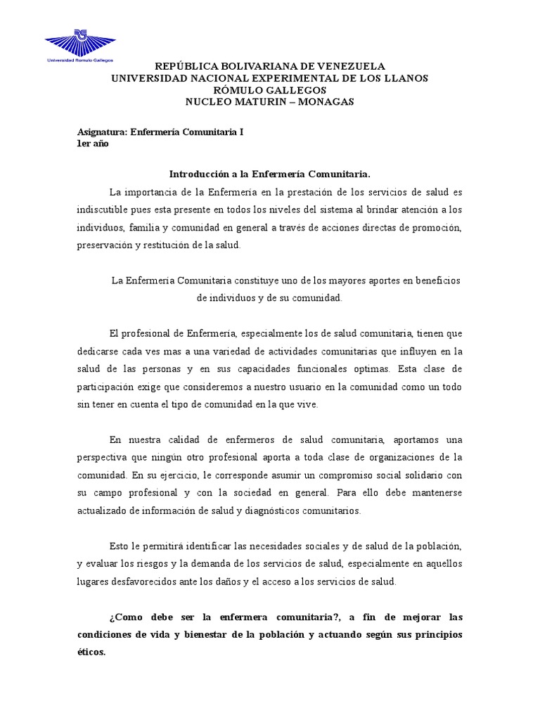 Introduccion A La Enfermeria Comunitaria | PDF | Enfermería | La naturaleza humana