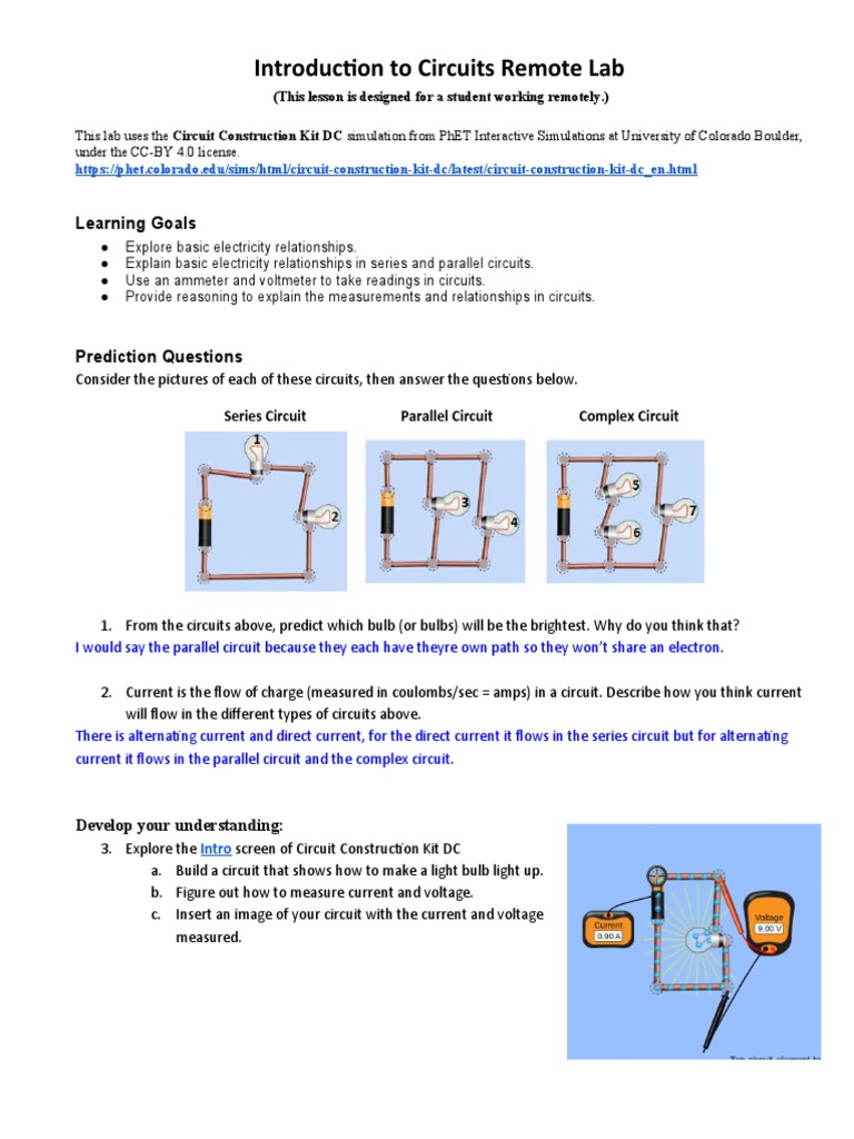 Introduction To Circuits Remote Lab | PDF | Series And Parallel Circuits | Voltage