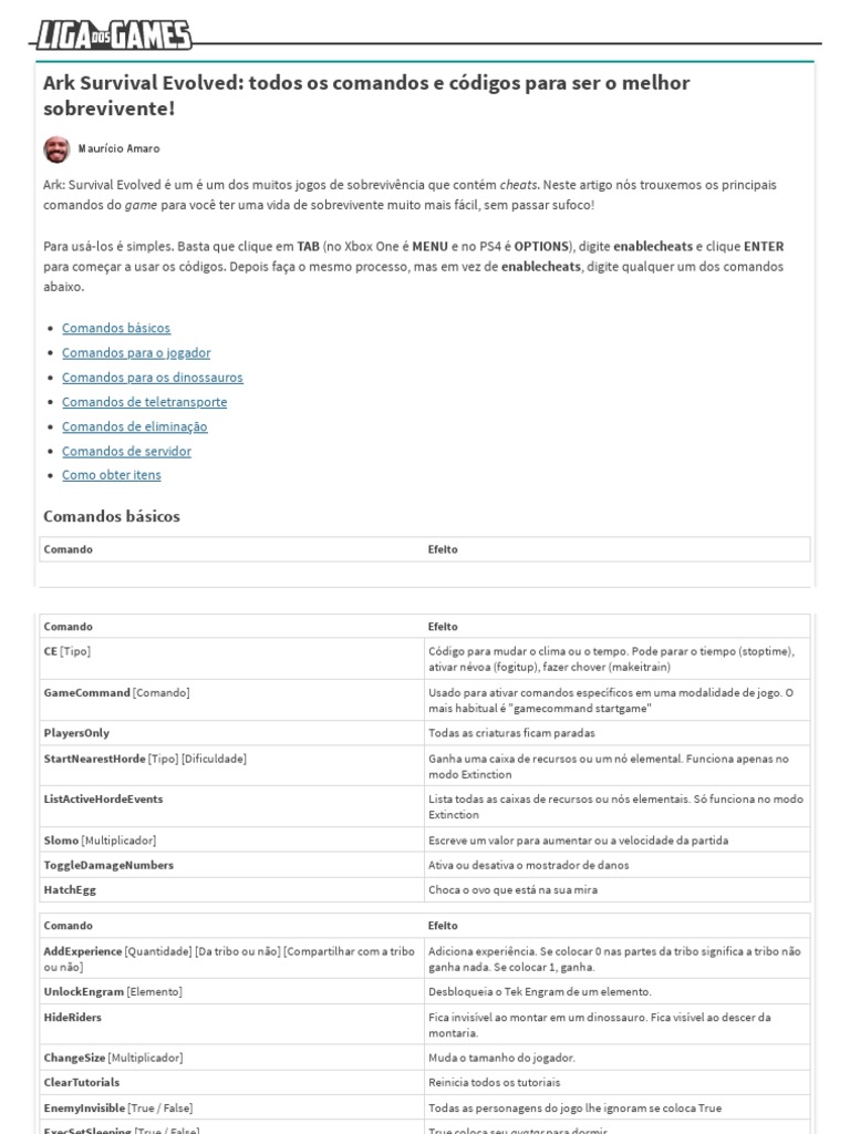 Guia completo dos comandos e códigos de Ark: Survival Evolved para ...