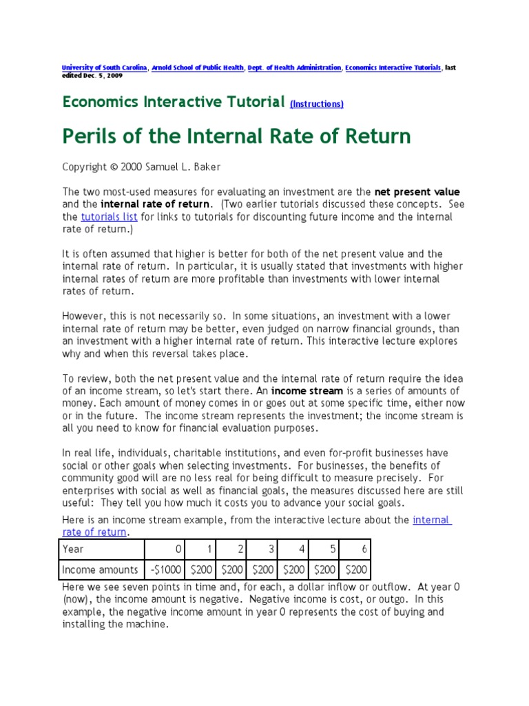 Perils of The Internal Rate of Return: Economics Interactive Tutorial ...