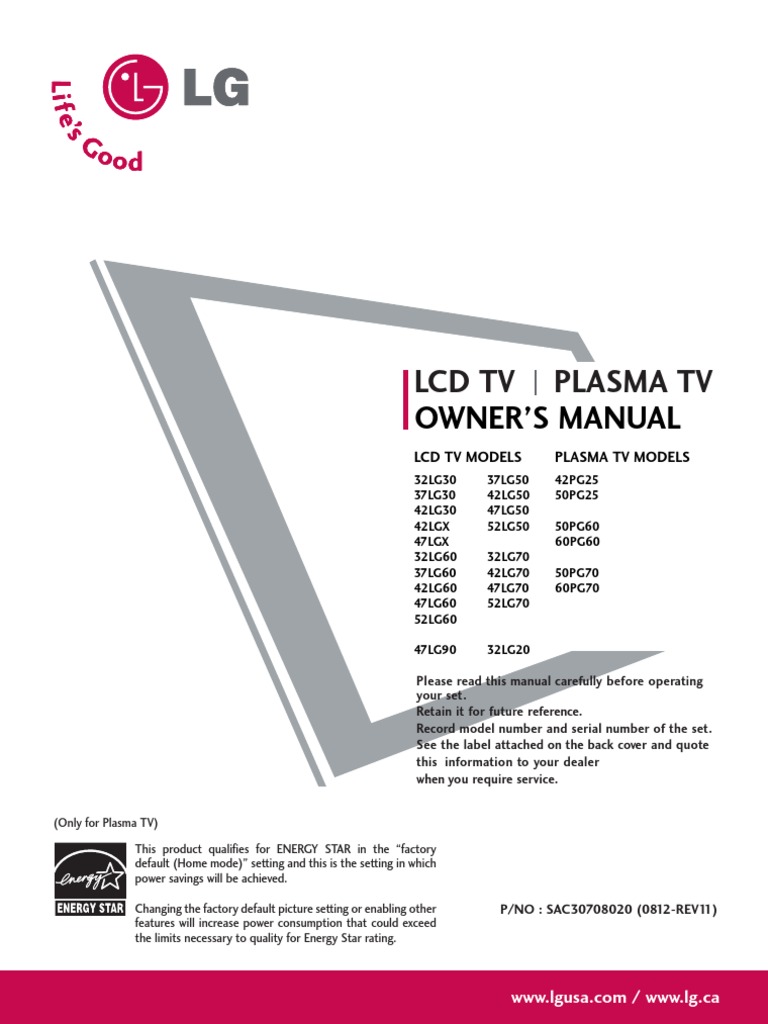LG 47LG70 Television Manual | PDF | Ac Power Plugs And Sockets ...