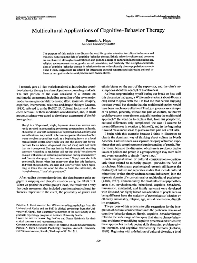 Multicultural Applications of CBT | PDF | Cognitive Behavioral Therapy ...