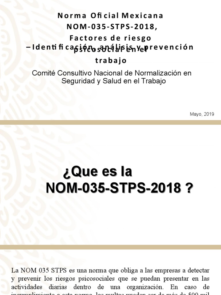 Presentación NOM-035-STPS-2018 | PDF | Cuestionario | Estrés (biología)