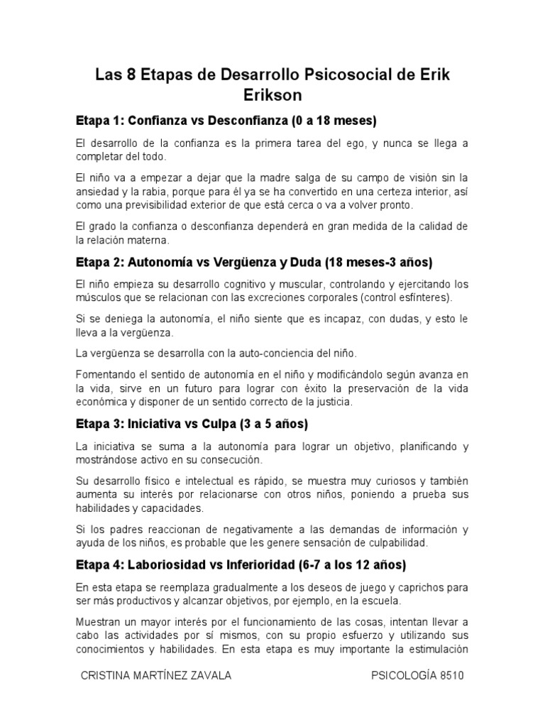 Las 8 Etapas de Desarrollo Psicosocial de Erik Erikson - cRIS | PDF | Familia | Amor