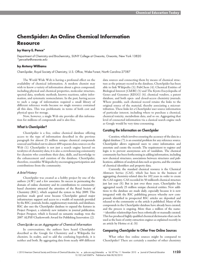 Chemspider: An Online Chemical Information Resource | PDF | Chemical ...