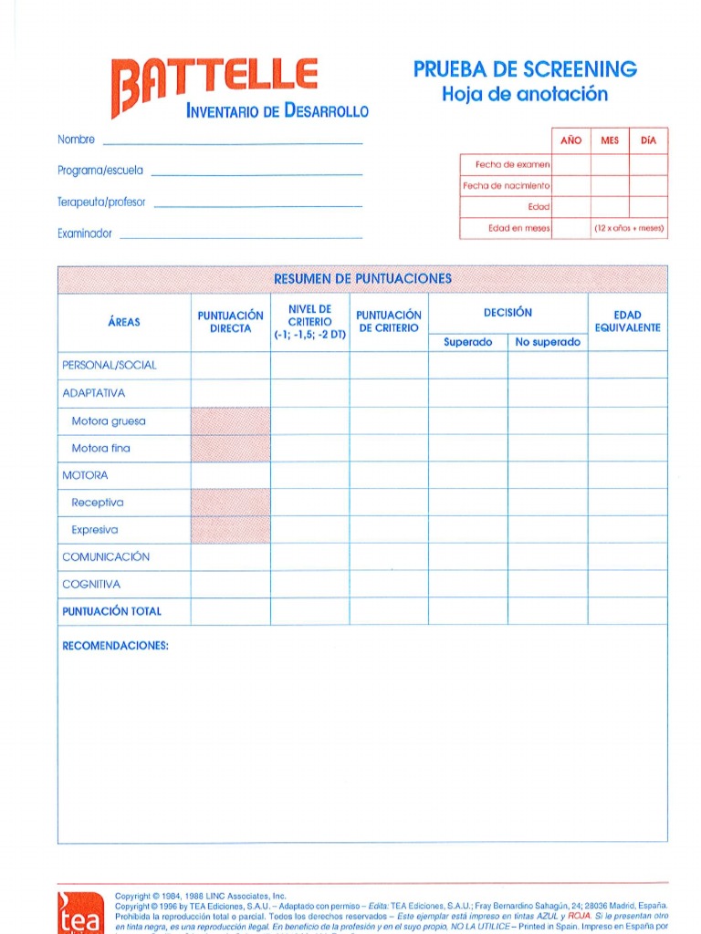 Battelle Screening Protocolo | PDF