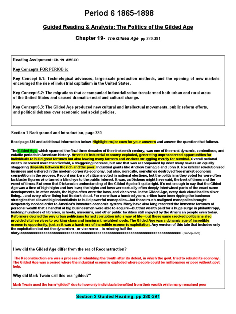 Period 6 1865-1898: Guided Reading & Analysis: The Politics of The ...