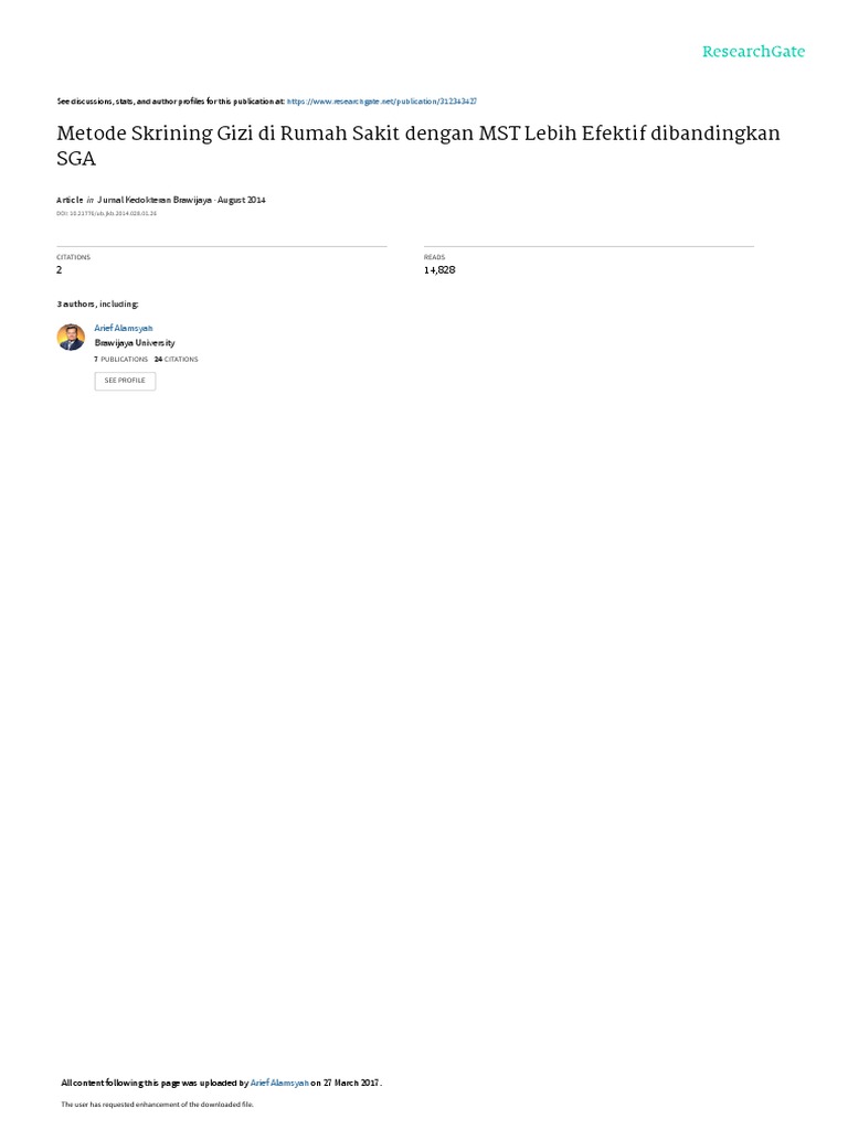 Metode Skrining Gizi Di Rumah Sakit Dengan MST Leb | PDF