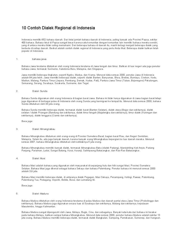 Contoh Dialek Regional di Indonesia | PDF | Perjalanan | Kajian Bahasa ...