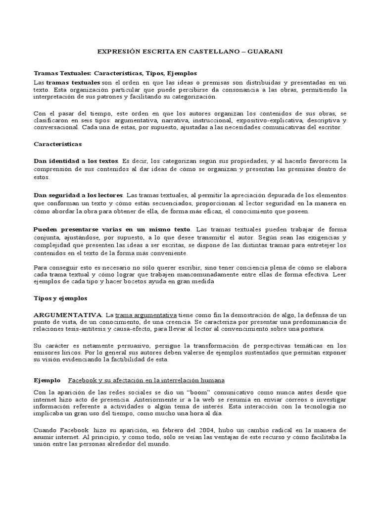 Tipos y Ejemplos de Tramas Textuales | PDF | Internet | Facebook