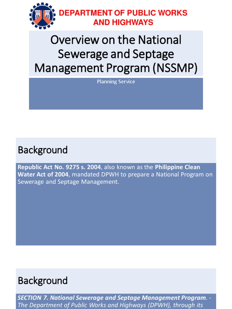 Overview On The National Sewerage and Septage Management Program (NSSMP ...