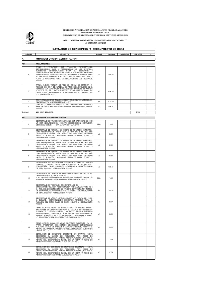 Catalogo de Conceptos | PDF | Fundación (Ingeniería) | Hormigón