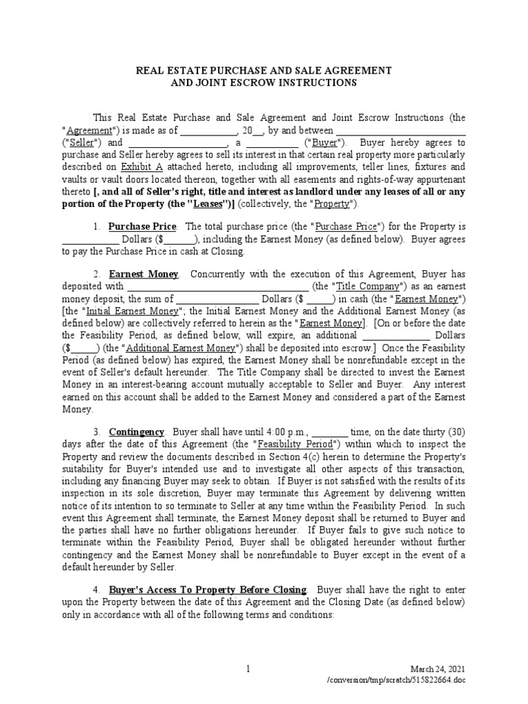 Real Estate Purchase Sale Agreement Document | PDF