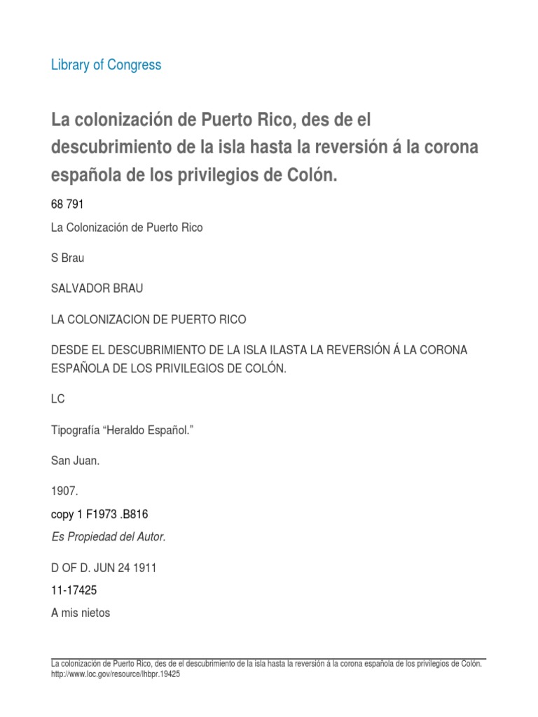 La Colonización de Puerto Rico - Salvador Brau | PDF