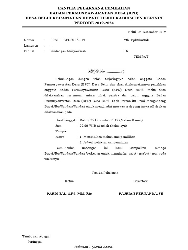 Undangan Rapat BPD | PDF