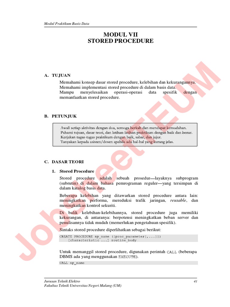 Stored Procedure Basis Data UM | PDF