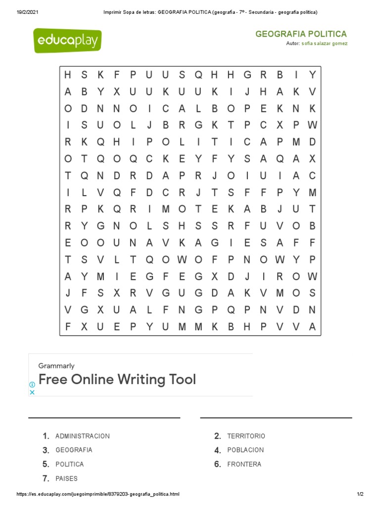 Sopa de Letras Geografia Politica | PDF | Science | Geografía