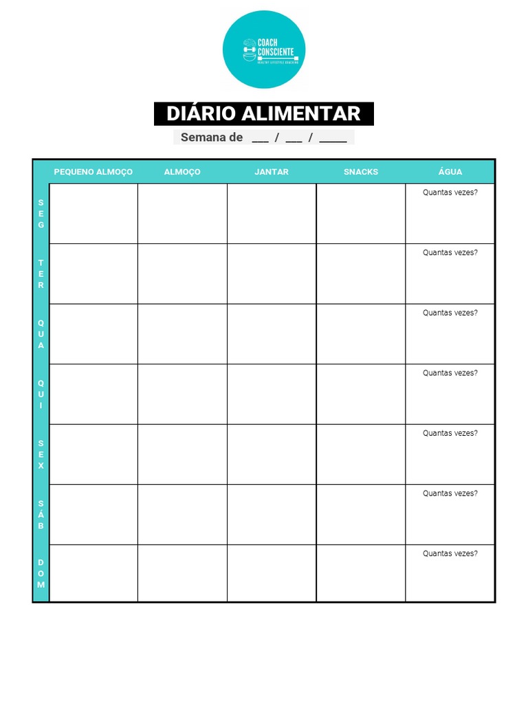 Diário Alimentar Semanal para Imprimir | PDF